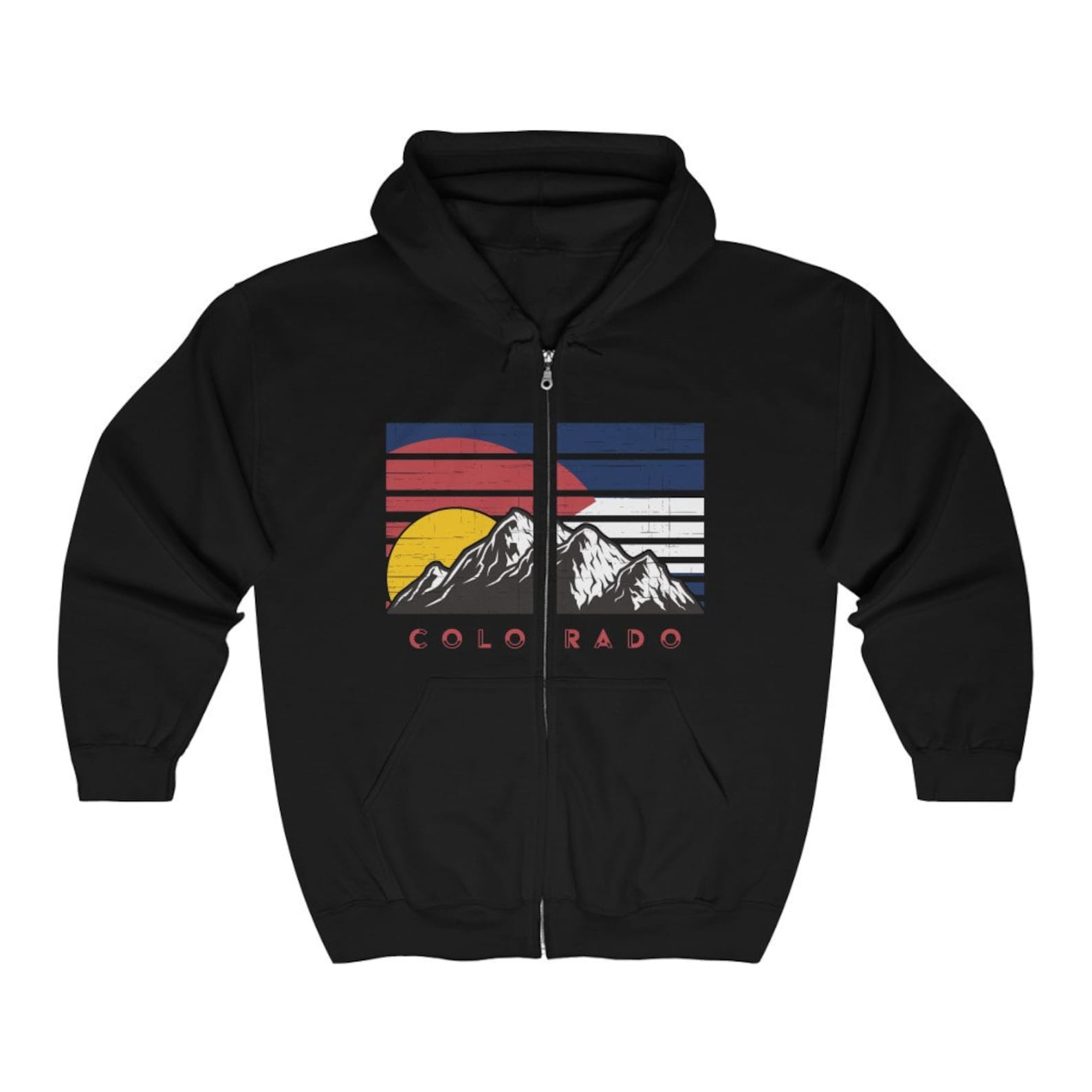 Colorado Zip Hoodie, State Flag Retro Vintage Colorado Mountains Zip ...