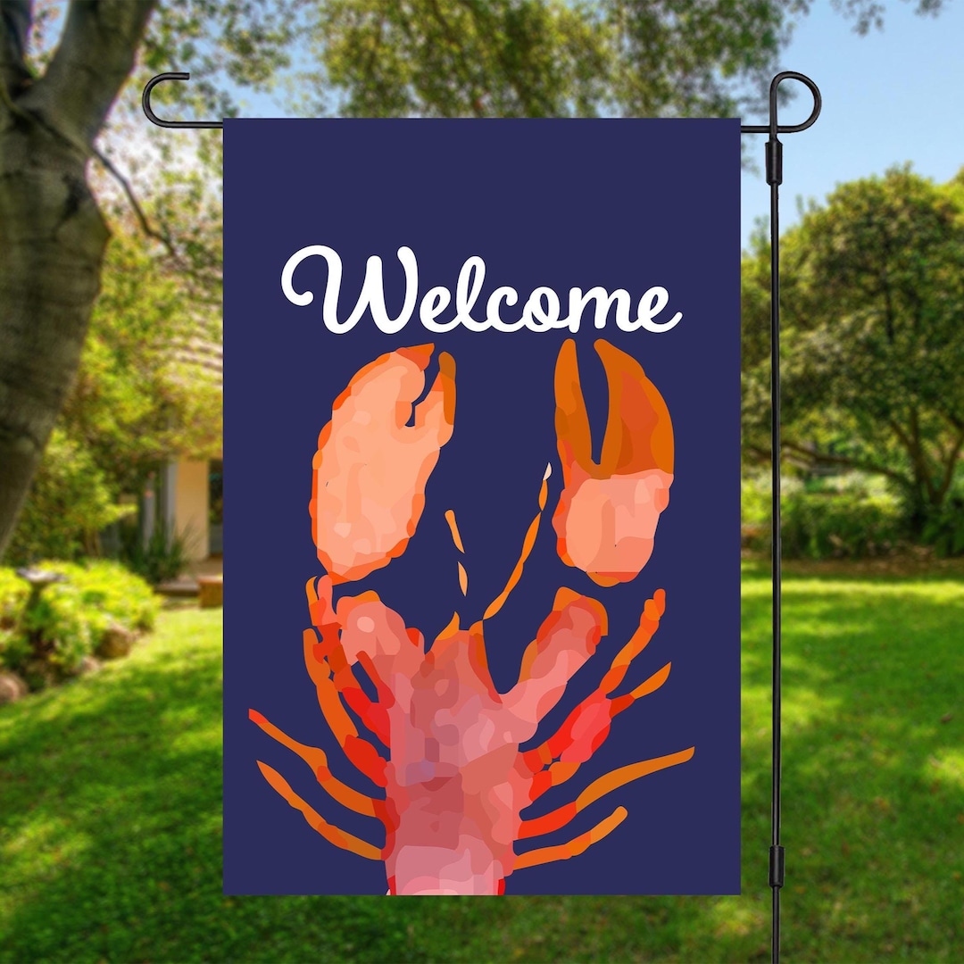 Lobster Garden Flag | Lobster Yard Flag | Nautical Welcome Flag - Etsy