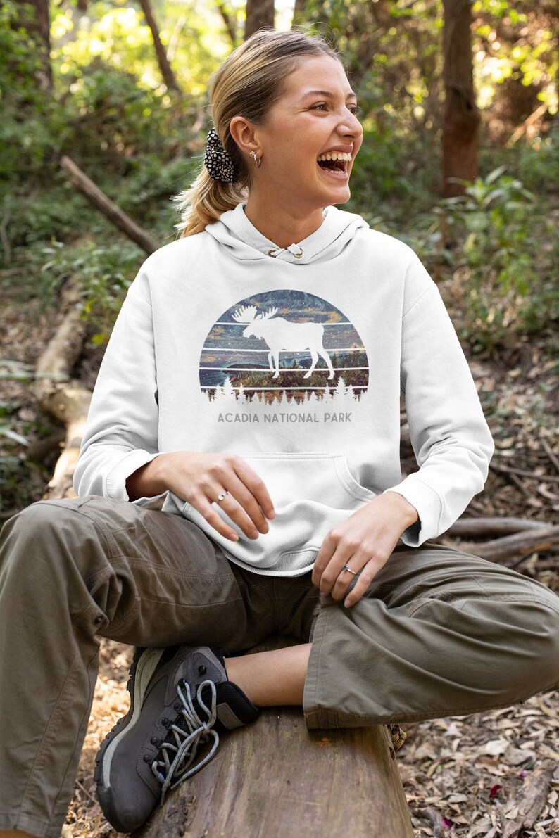Acadia National Park Vintage Moose Unisex Hoodie - Etsy