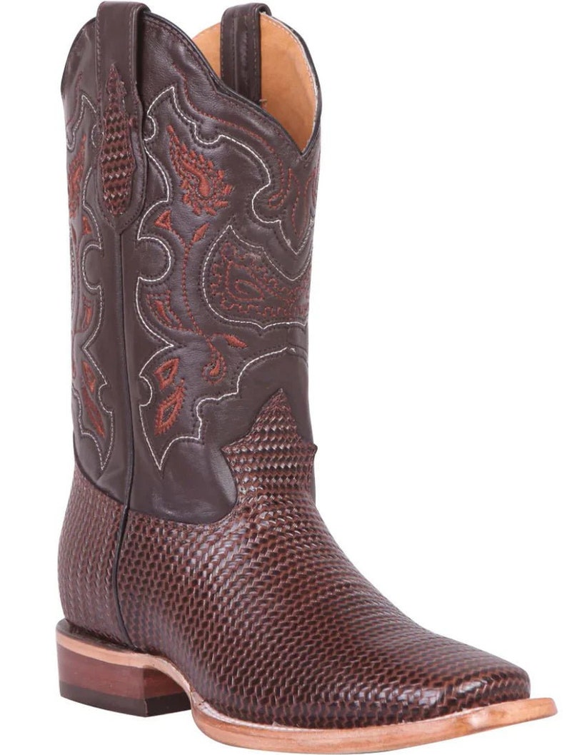 Men's Rodeo Boots Embossed Woven Leather 'el General' CIGAR-41791 - Etsy
