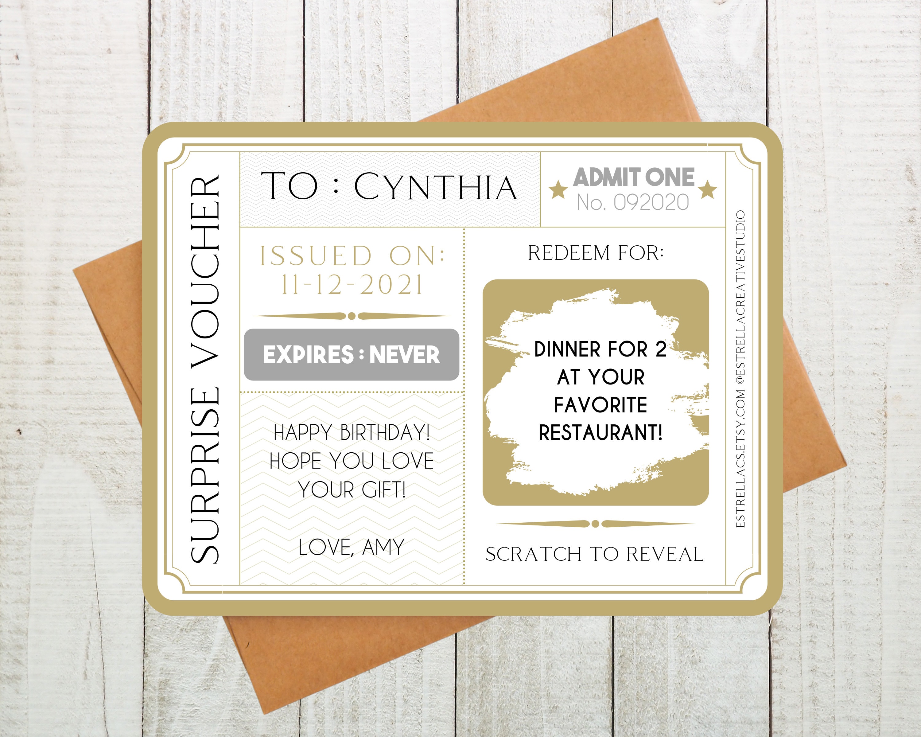 Surprise Scratch and Reveal Voucher Custom Gift Voucher - Etsy UK