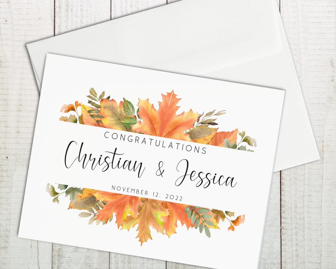 Personalized Fall Wedding Card Autumn Wedding Day Card - Etsy