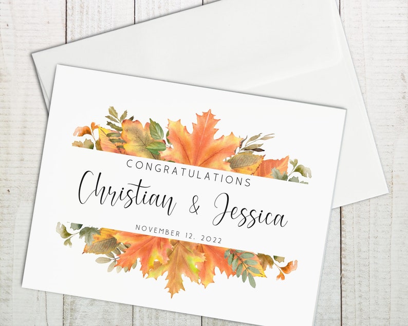 Personalized Fall Wedding Card, Autumn Wedding Day Card, Wedding Day ...