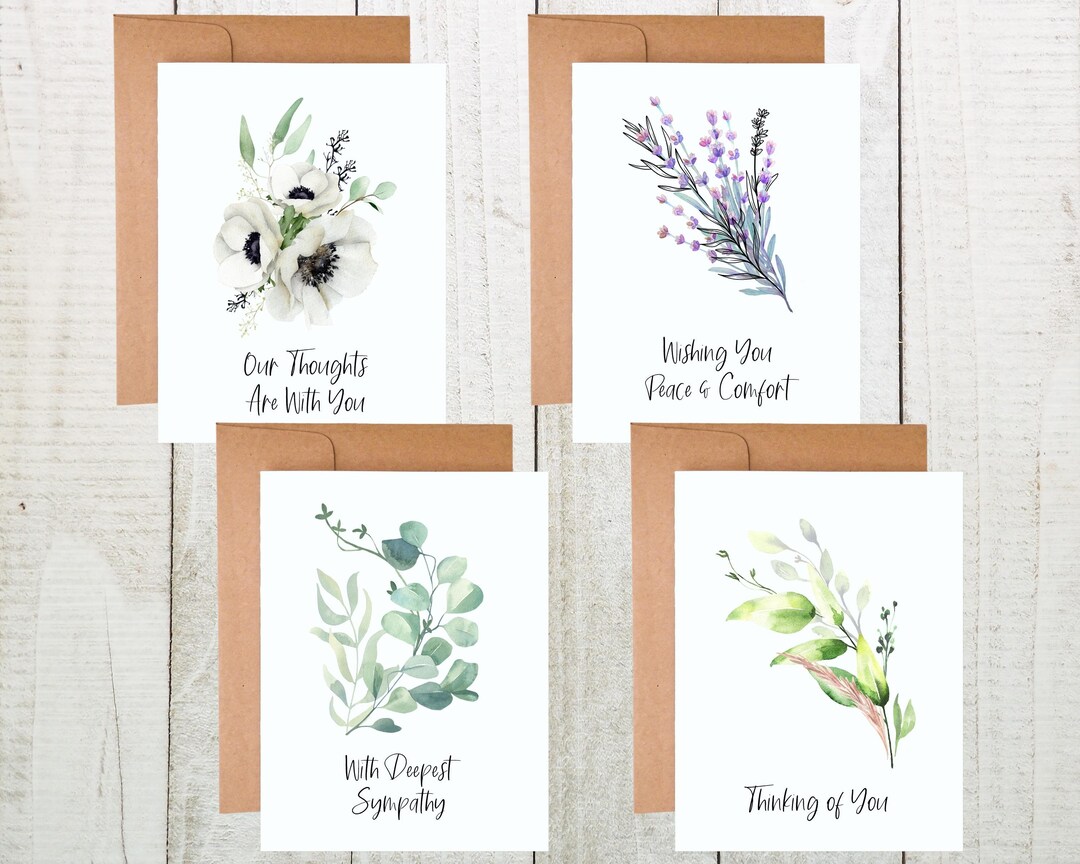 Sympathy Card Set of 4, Blank Condolence Card, Thinking of You Card ...