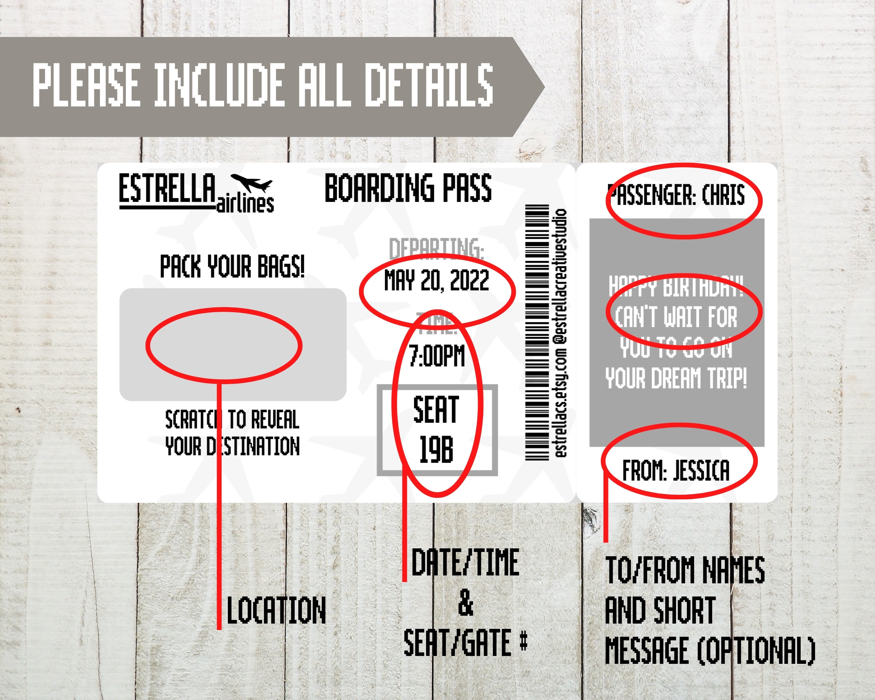 Custom Boarding Pass Scratch Card Surprise Trip Card Scratch - Etsy