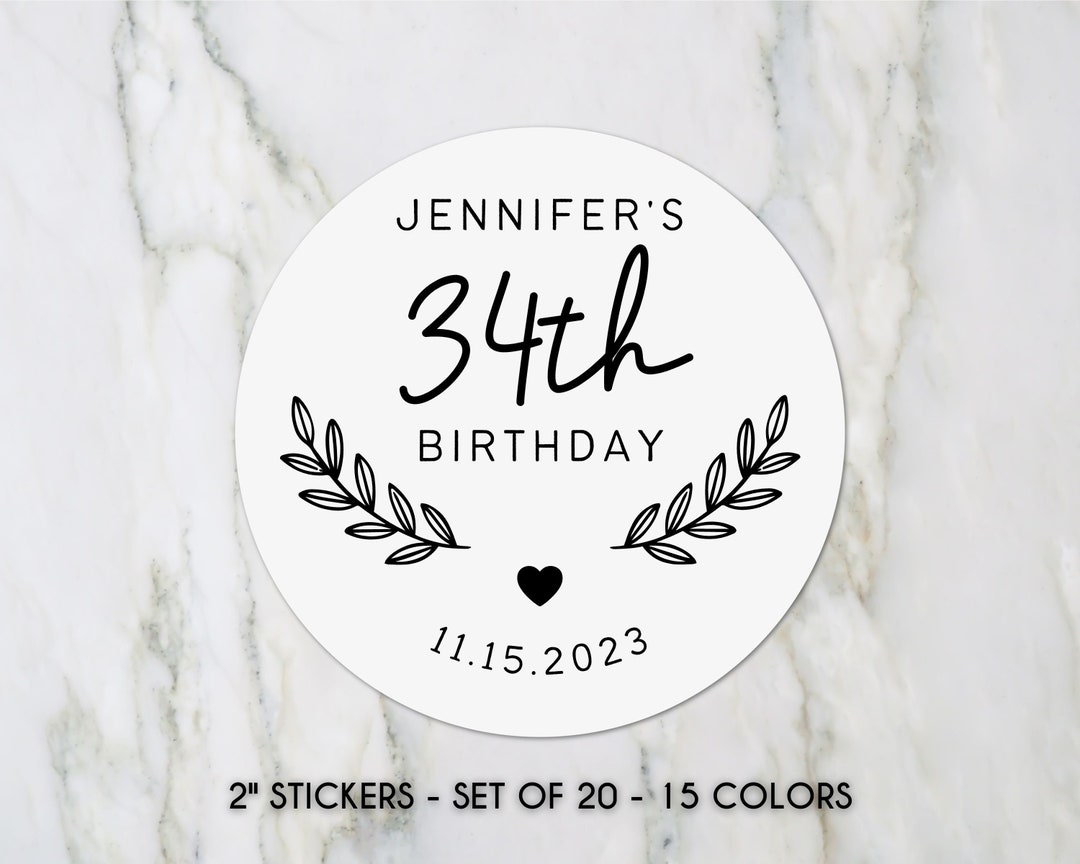2" Custom Name & Number Birthday Labels - Set of 20, Custom Birthday ...