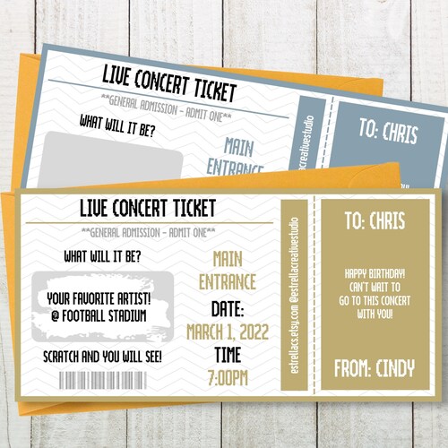 Surprise Concert Ticket Scratch Card Custom Gig Ticket - Etsy