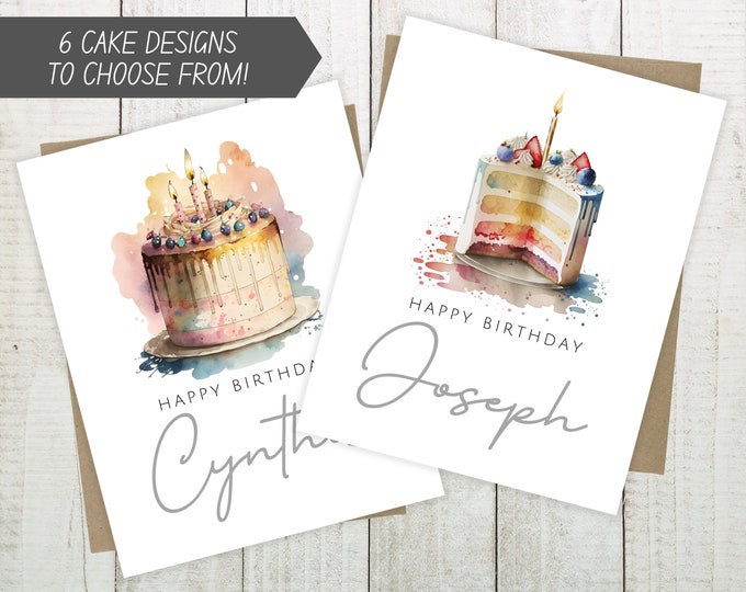 Custom Birthday Cake Card, Personalized Birthday Card, Custom Happy ...