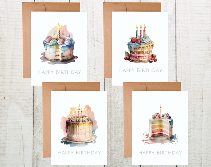 Happy Birthday Card Set, Birthday Card Pack, Birthday Cake Card, Happy ...