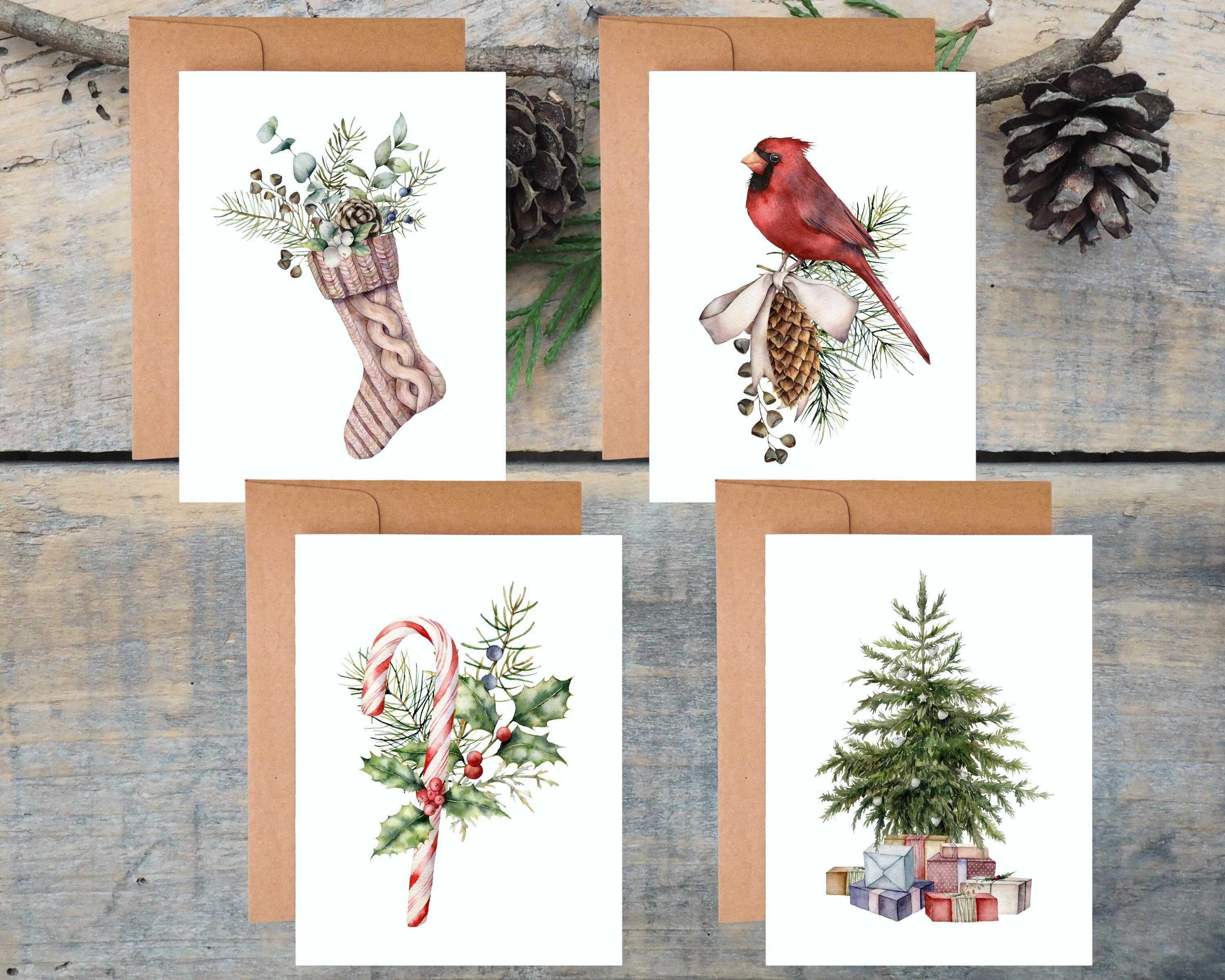 Christmas Card Set Holiday Card Pack Christmas Watercolor - Etsy