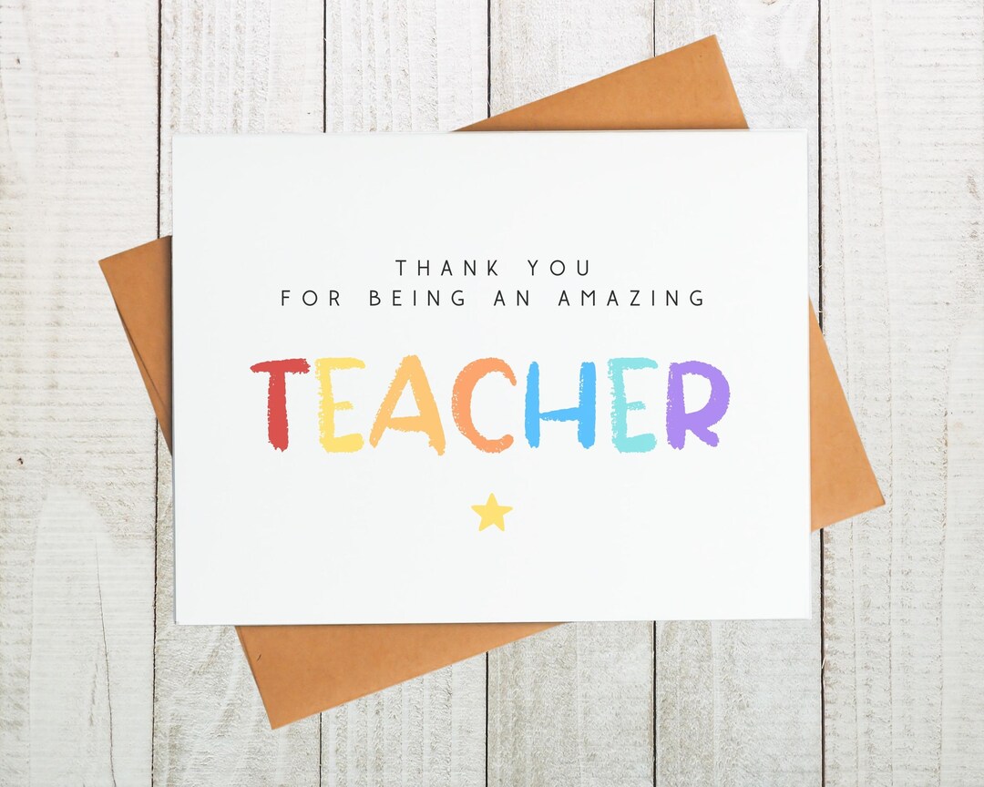 Thank You Teacher Card, Thank You for Being an Amazing Teacher, Teacher ...