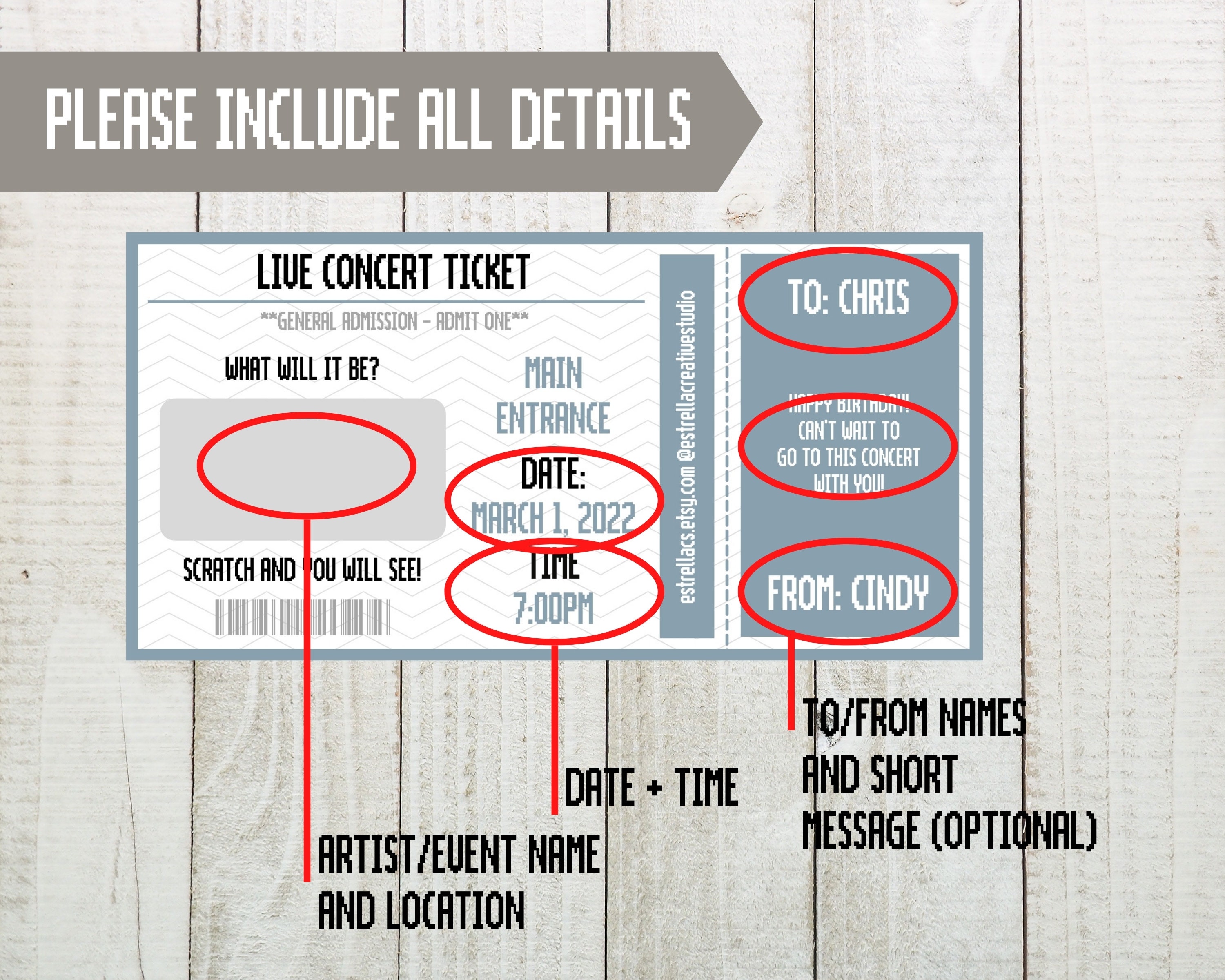 Concert Ticket Scratch Off Custom Surprise Scratch off Card - Etsy
