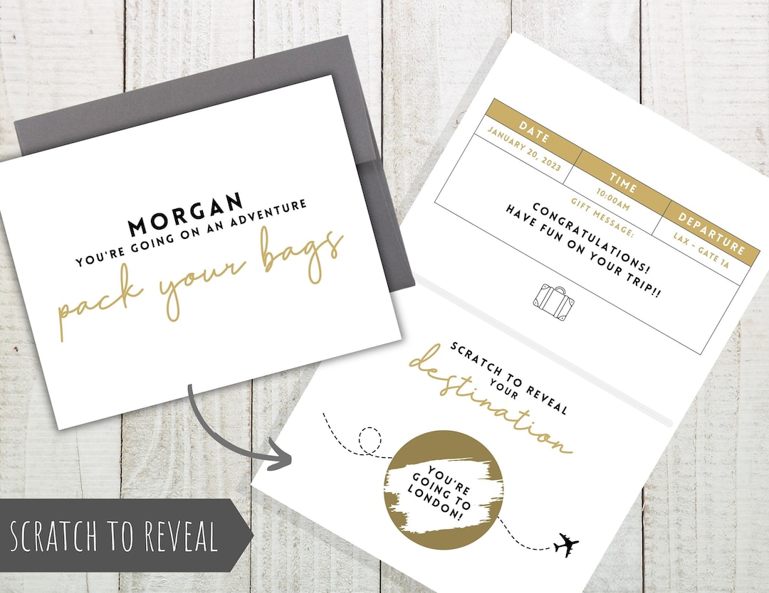 Scratch to Reveal Travel Surprise Card, Custom Scratch off Card ...