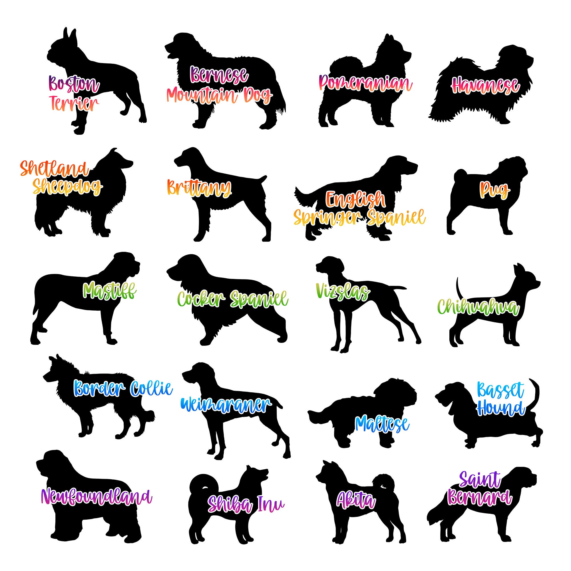 Custom Dog Name Silhouette Decal All Dog Breeds Dog Lover | Etsy