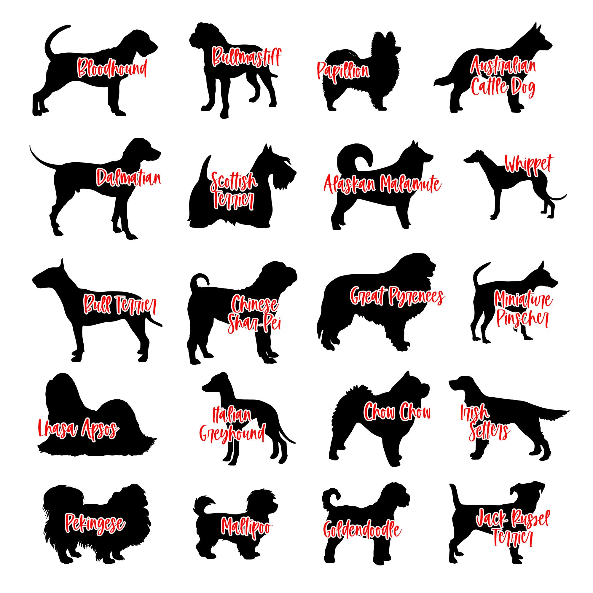Custom Dog Name Silhouette Decal, All Dog Breeds, Dog Lover Decal, Dog ...