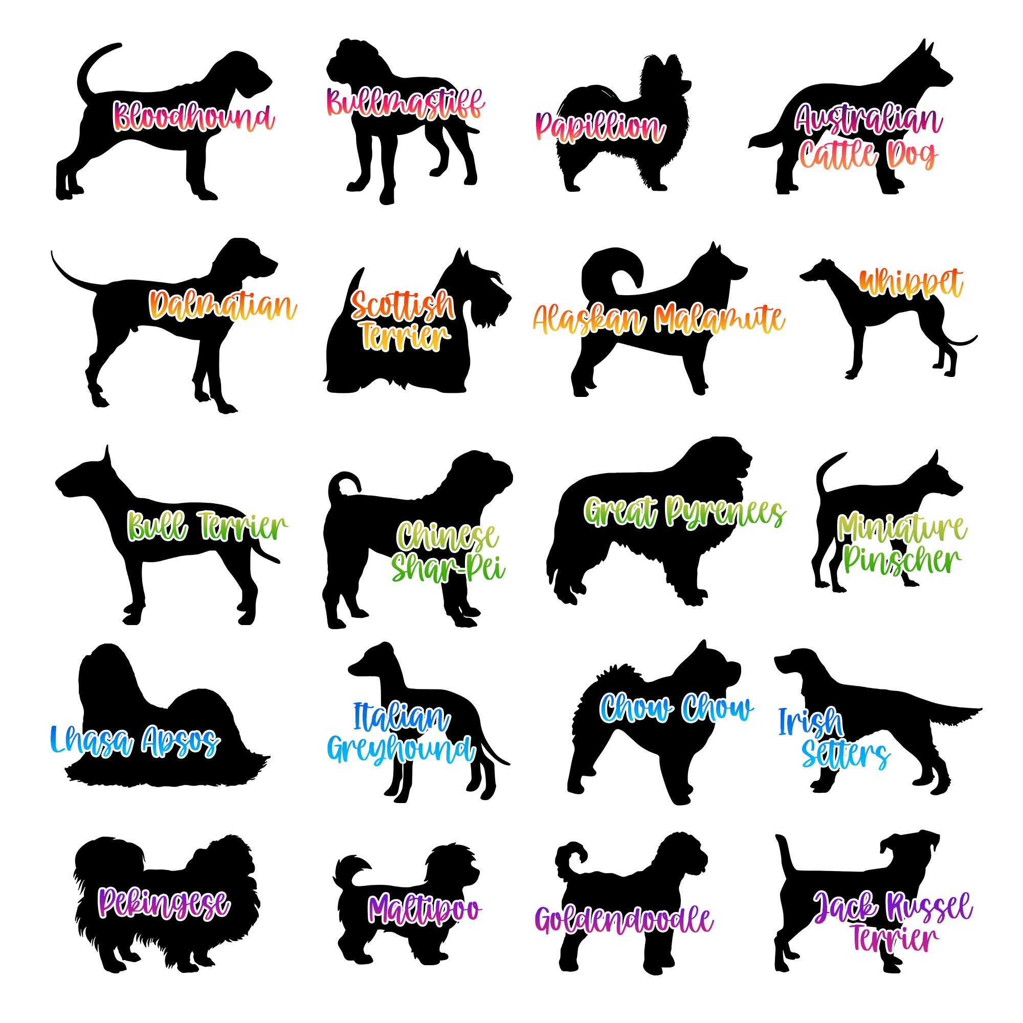 Custom Dog Name Silhouette Decal All Dog Breeds Dog Lover | Etsy