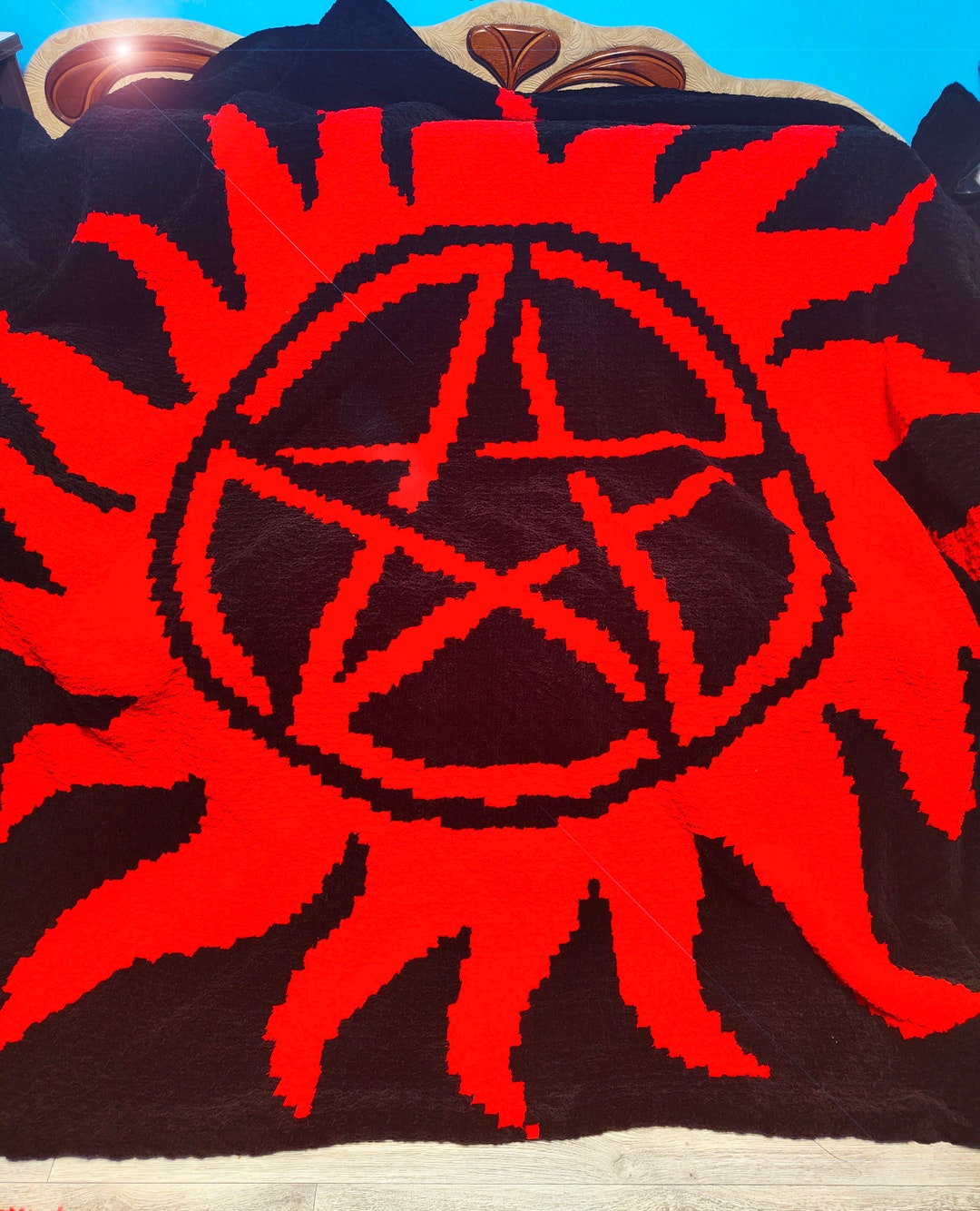Crochet Pentagram Blanket: Gothic Plush Handmade Throw - Etsy