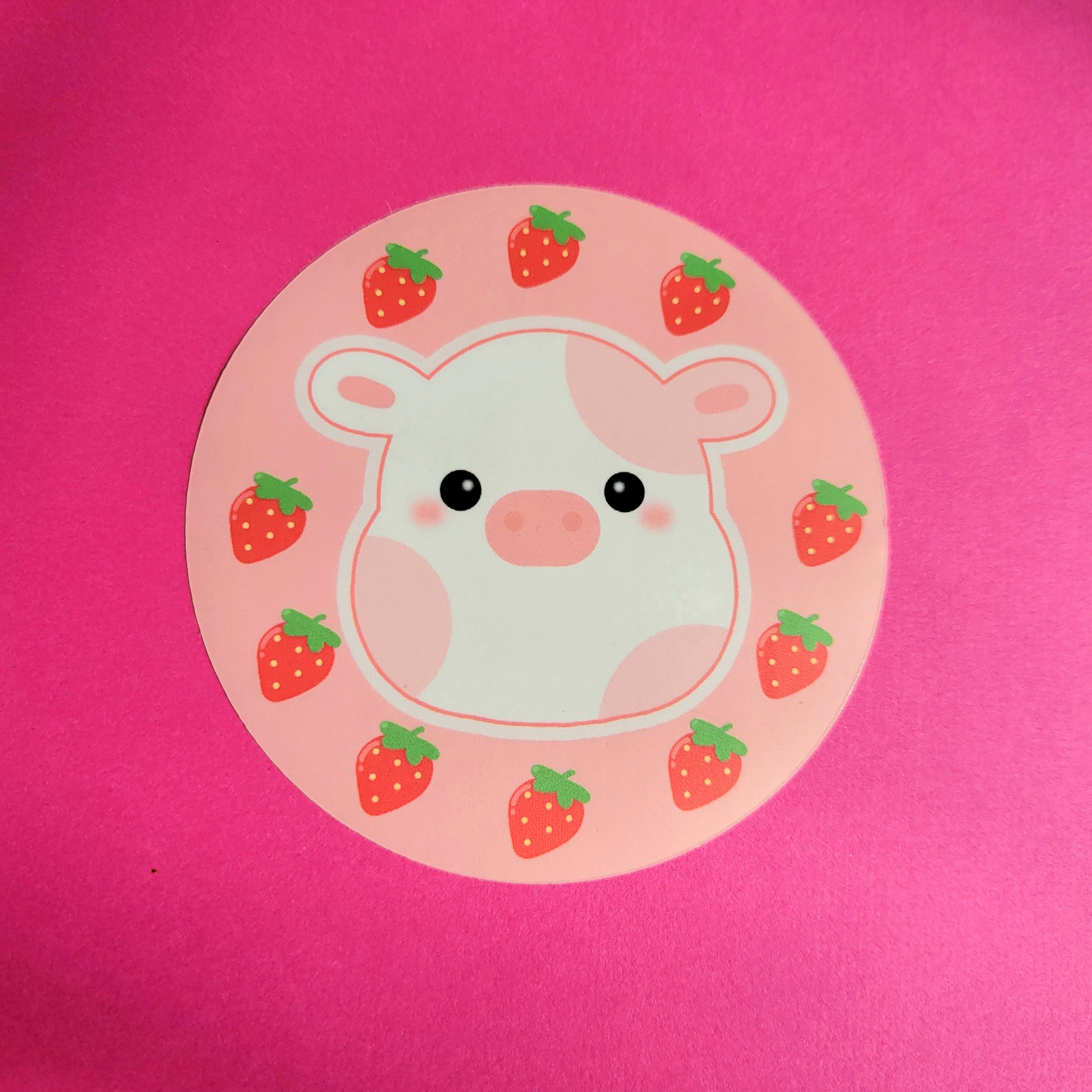 Waterproof Strawberry Cow Sticker Strawberry Cow Circle | Etsy