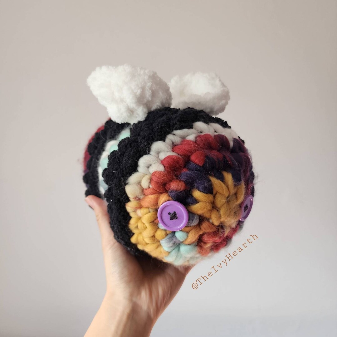 Rainbow Patchwork Handmade Crochet Bee, Amigurumi Bumblebee, Fluffy Bee ...
