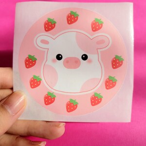 Waterproof Strawberry Cow Sticker: Handmade Matte Circle - Etsy