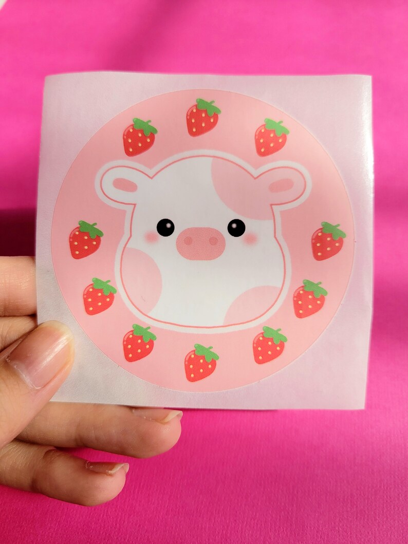 Waterproof Strawberry Cow Sticker Strawberry Cow Circle - Etsy