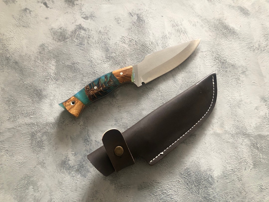 Pine Cone Handle Knife, Epoxy Resin & Olive Wood, Full Tang 4116 Steel ...