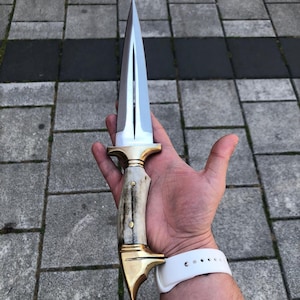 Custom Dagger With Deer Antler Handle and Leather Sheath, Wedding Gift ...