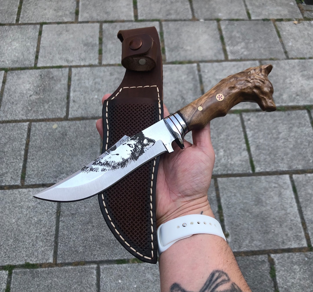 Wolf Head Camping Knife Custom Handmade Handcrafted Hunting Knife ...