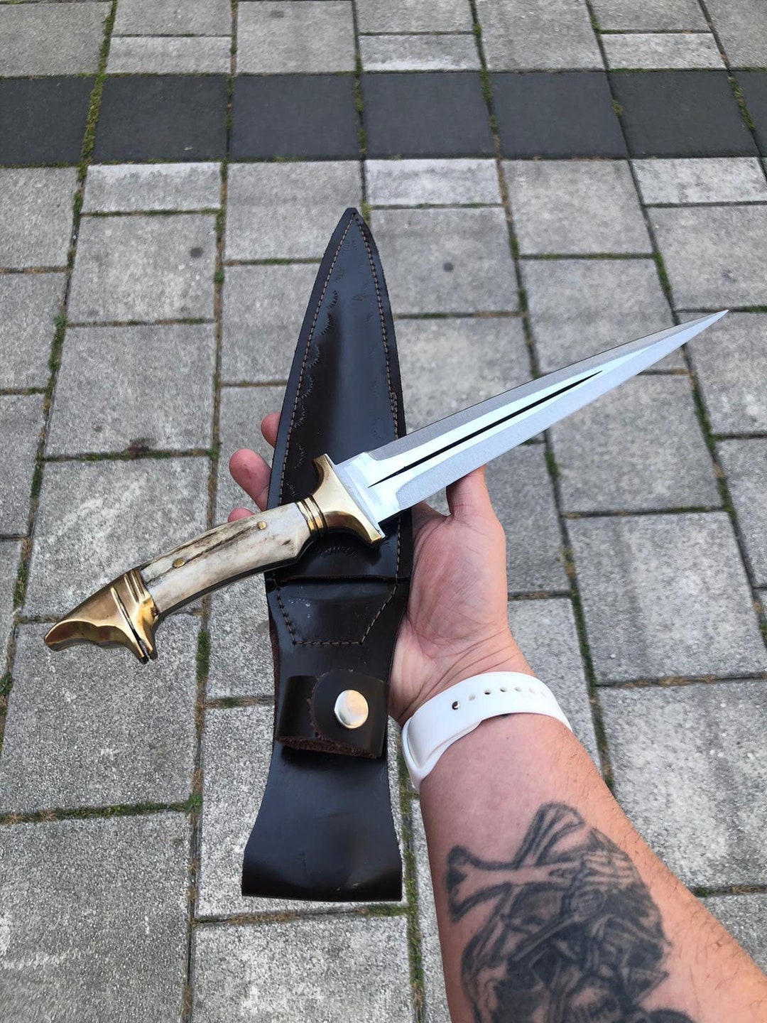 Custom Dagger With Deer Antler Handle and Leather Sheath, Wedding Gift ...