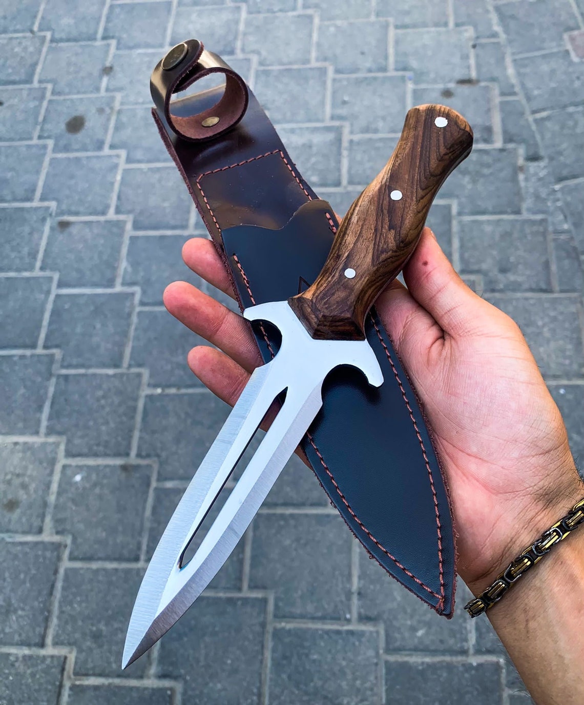 Special Design Double Edged Dagger Stainless Steel Walnut Wood - Etsy