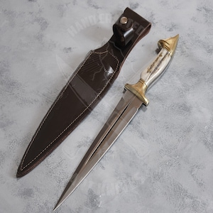 Custom Dagger With Deer Antler Handle and Leather Sheath, Wedding Gift ...