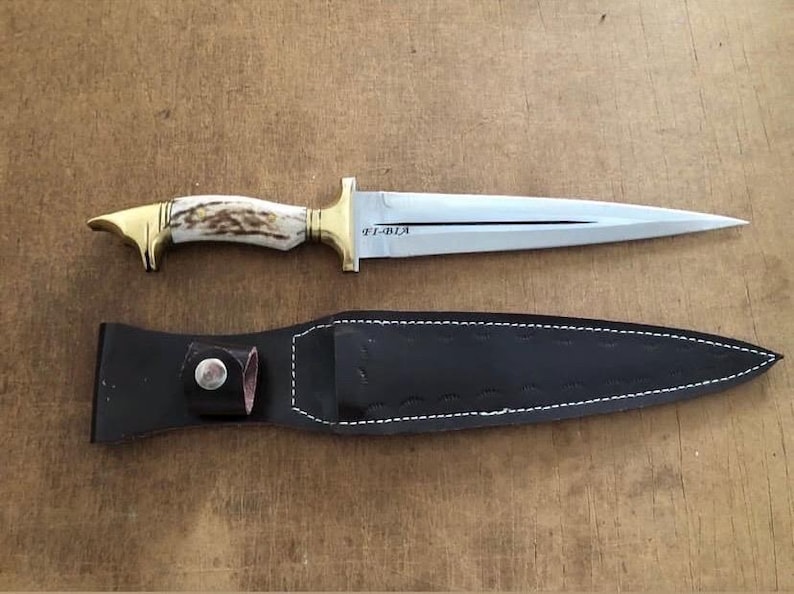 Custom Dagger With Deer Antler Handle and Leather Sheath, Wedding Gift ...