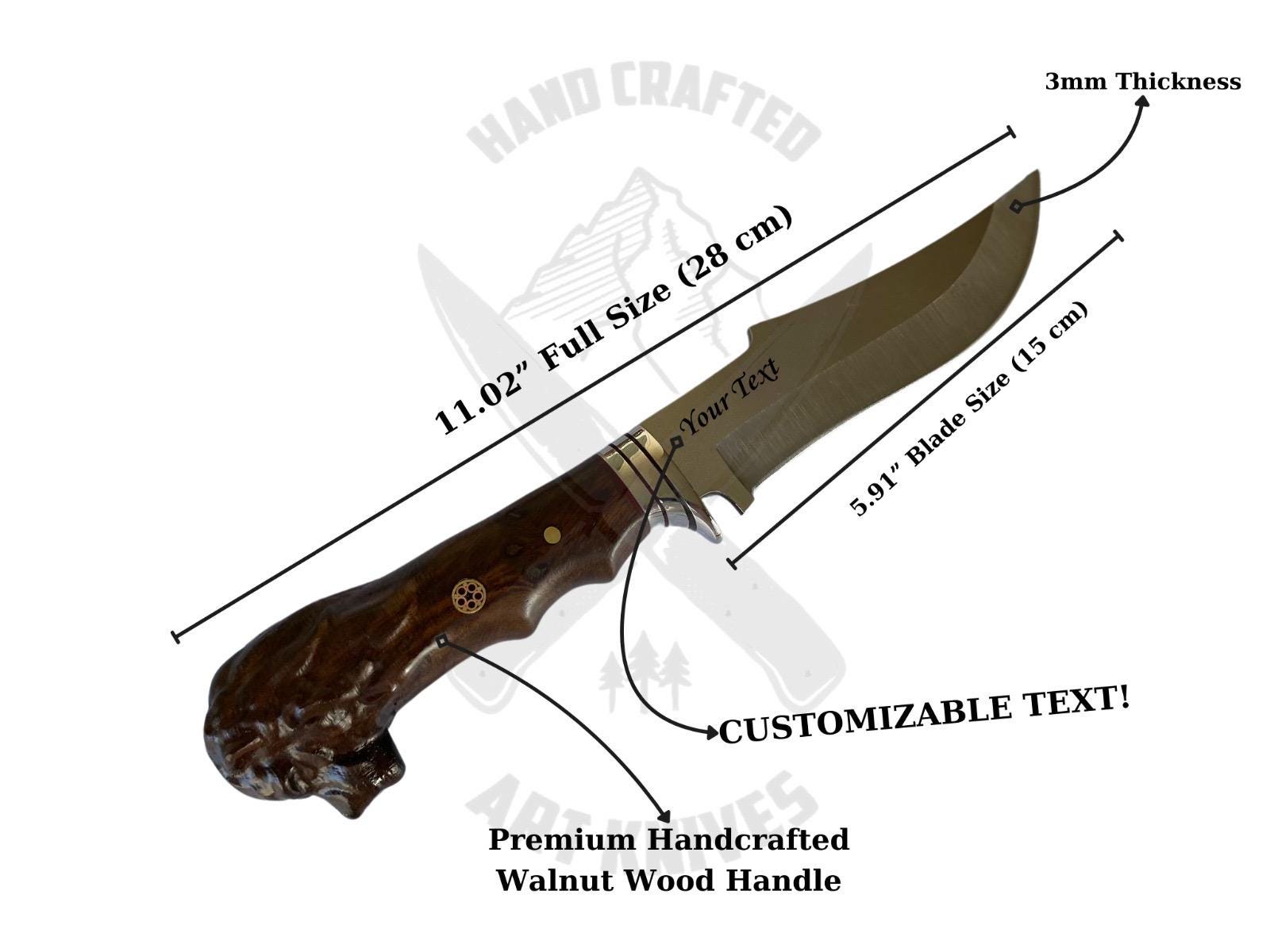 Custom Engraved Hunting Knife With Lion Head Handle – Personalized Gift ...