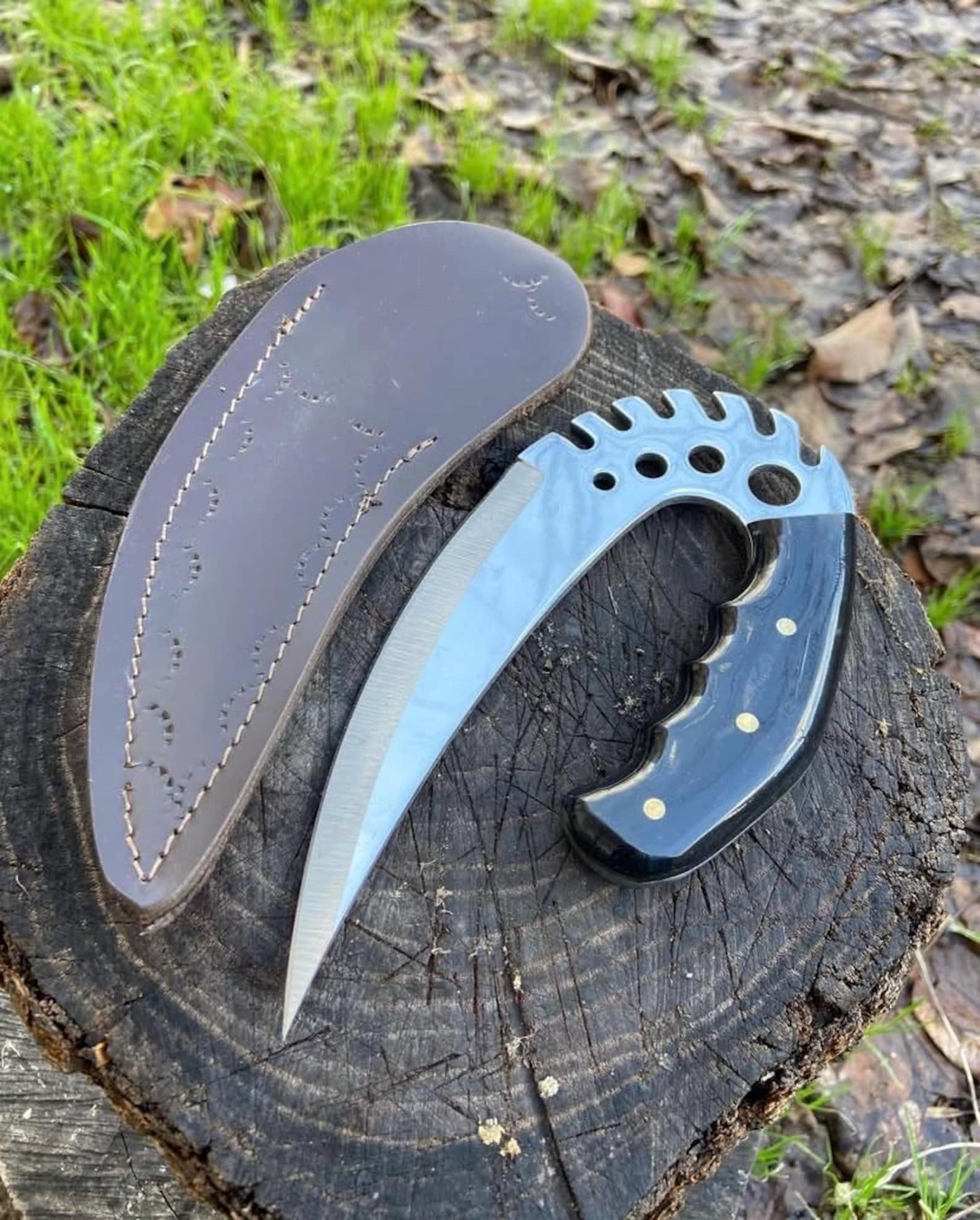 Handcrafted Custom Made Swing Blade Dagger Mica Handle With Leather ...