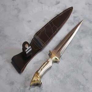 Custom Dagger With Deer Antler Handle and Leather Sheath, Wedding Gift ...