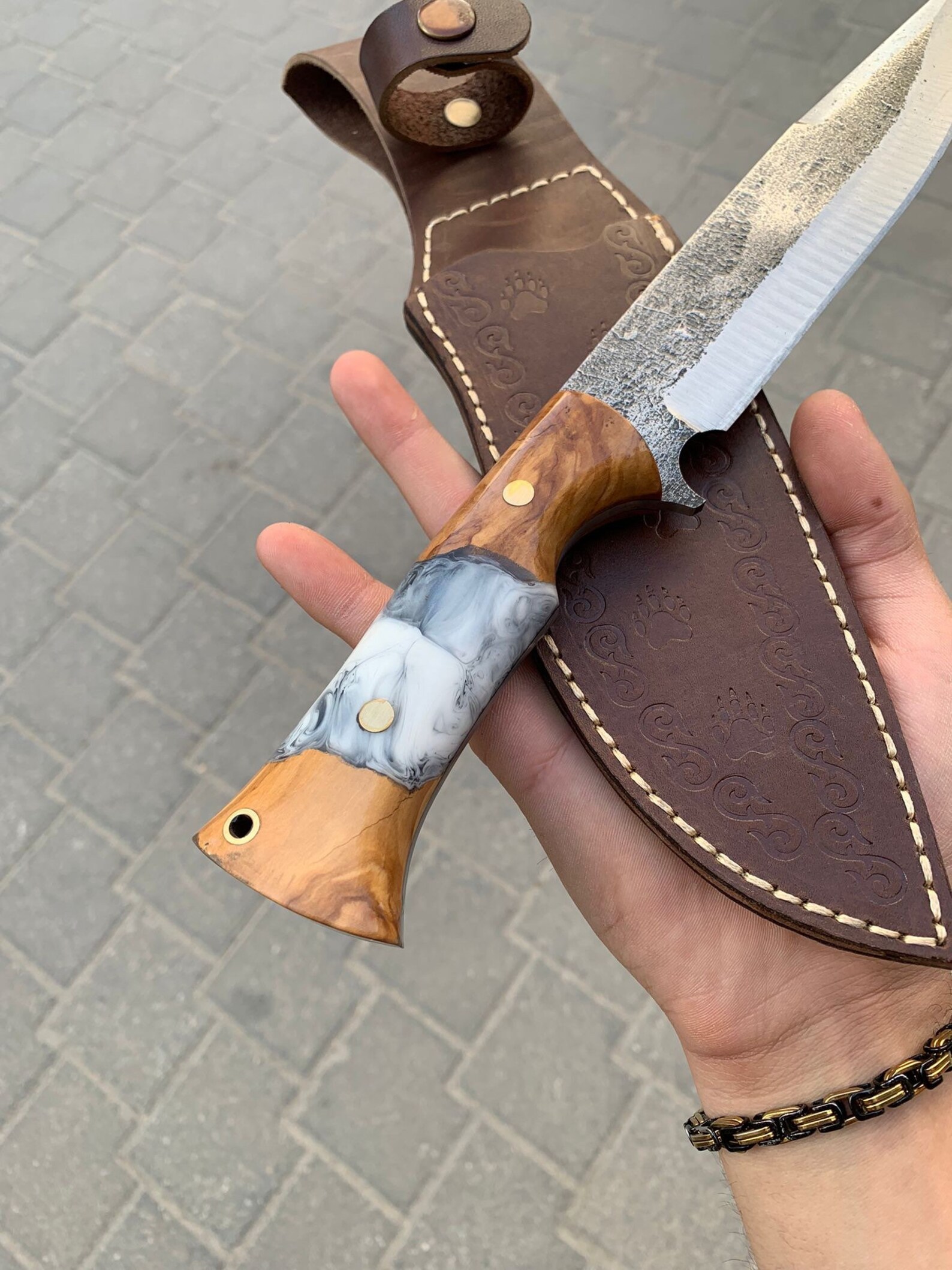 Custom Handcrafted Hunting Knife Epoxy & Olive Wood Handle - Etsy