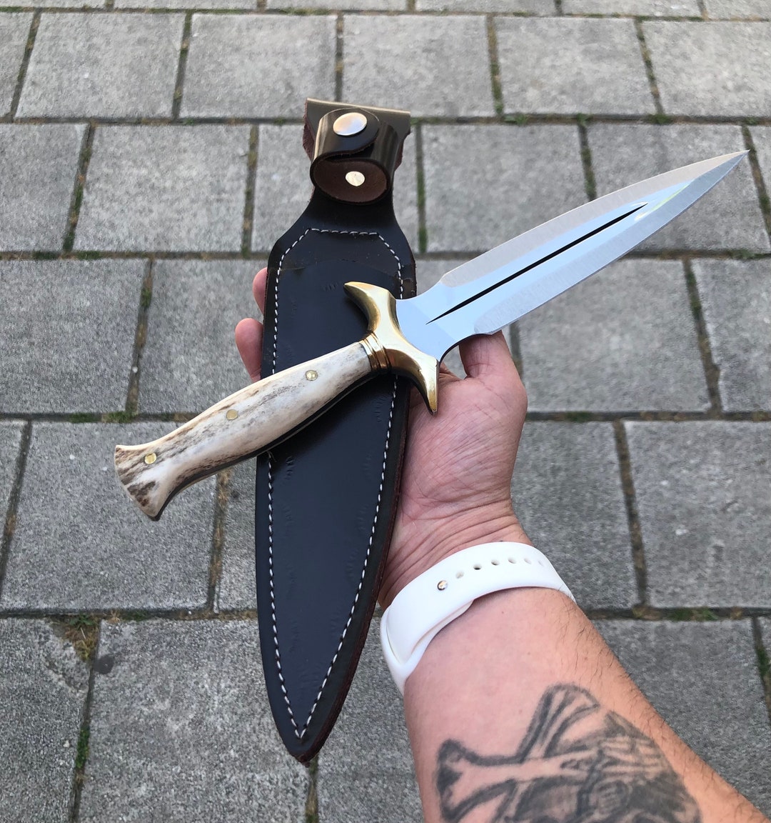 Custom Dagger With Deer Antler Handle and Leather Sheath, Optional ...