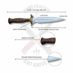 Custom Dagger With Walnut Wood Handle and Leather Sheath, Optional ...