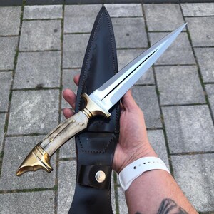 Custom Dagger With Deer Antler Handle and Leather Sheath, Wedding Gift ...