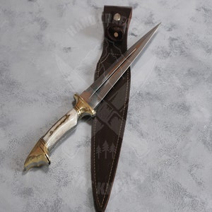 Custom Dagger With Deer Antler Handle and Leather Sheath, Wedding Gift ...
