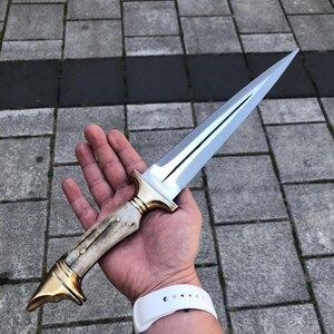 Custom Dagger With Deer Antler Handle and Leather Sheath, Wedding Gift ...