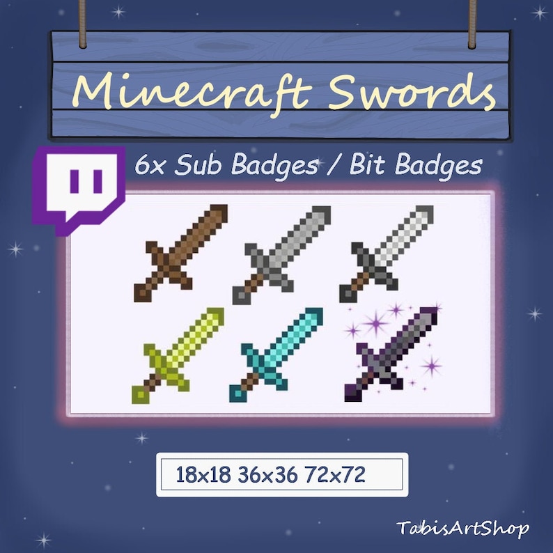 6x Twitch Sub Badges / Bit Badges - Minecraft Swords (pixel Style) - Etsy