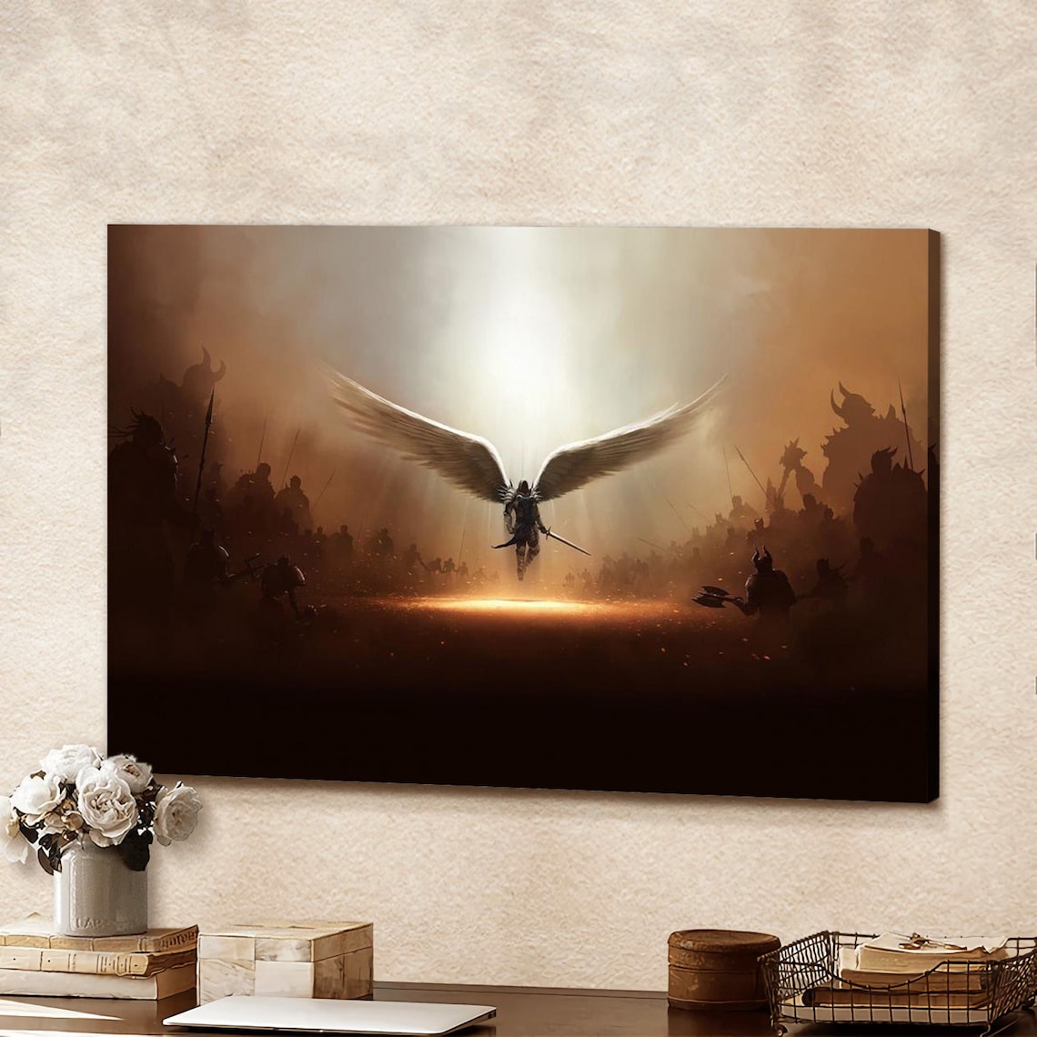 Archangel Michael Warrior Protector Biblical Saint Canvas / Jesus Wall ...