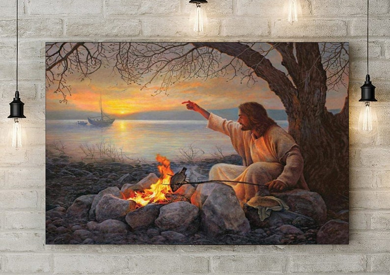 Jesus Grilled Fish / Jesus Canvas Poster / Jesus Wall Art / Christ ...