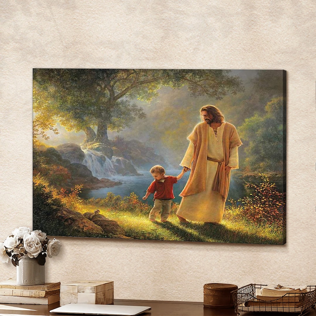 Boy Walking With Jesus / Jesus Canvas Poster / Jesus Wall Art / Christ ...