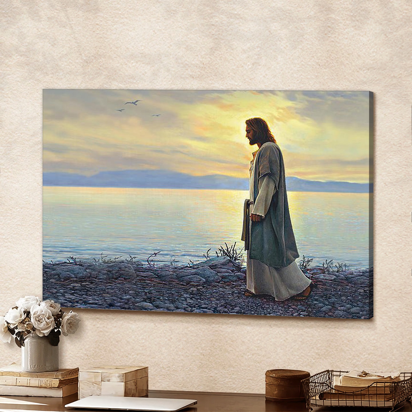 Jesus Walks on the Beach / Jesus Canvas Poster / Jesus Painting ...