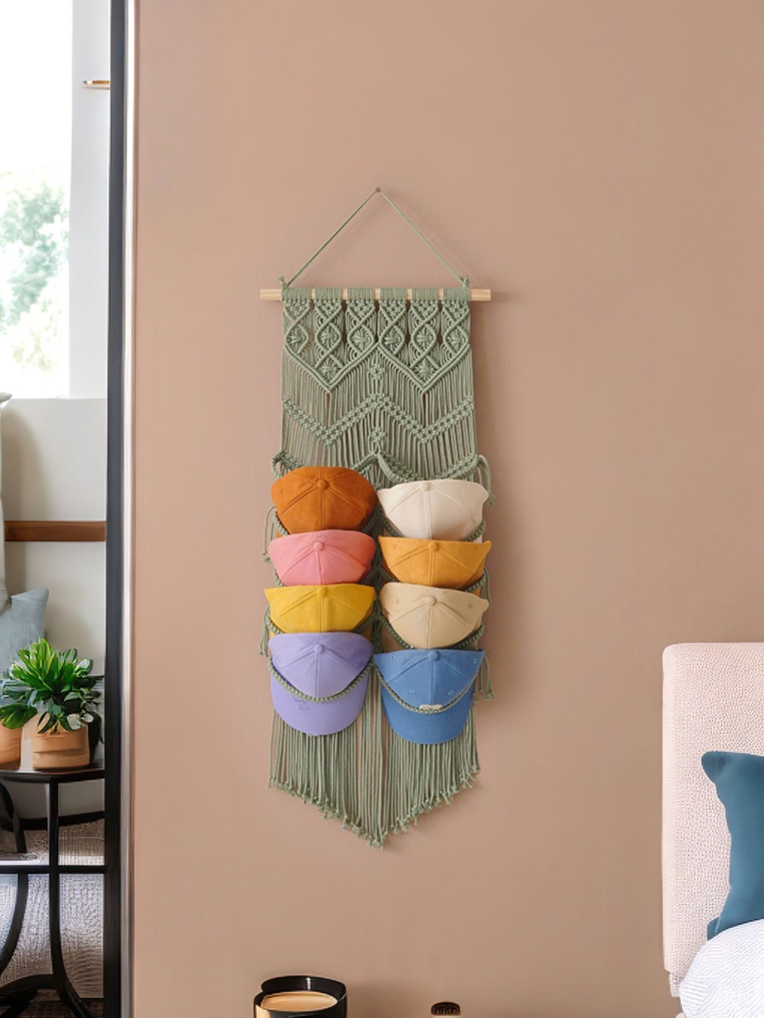 Macrame Cap Rack, Cap Organization, Birthday Gift, Farmhouse Decor, Hat ...