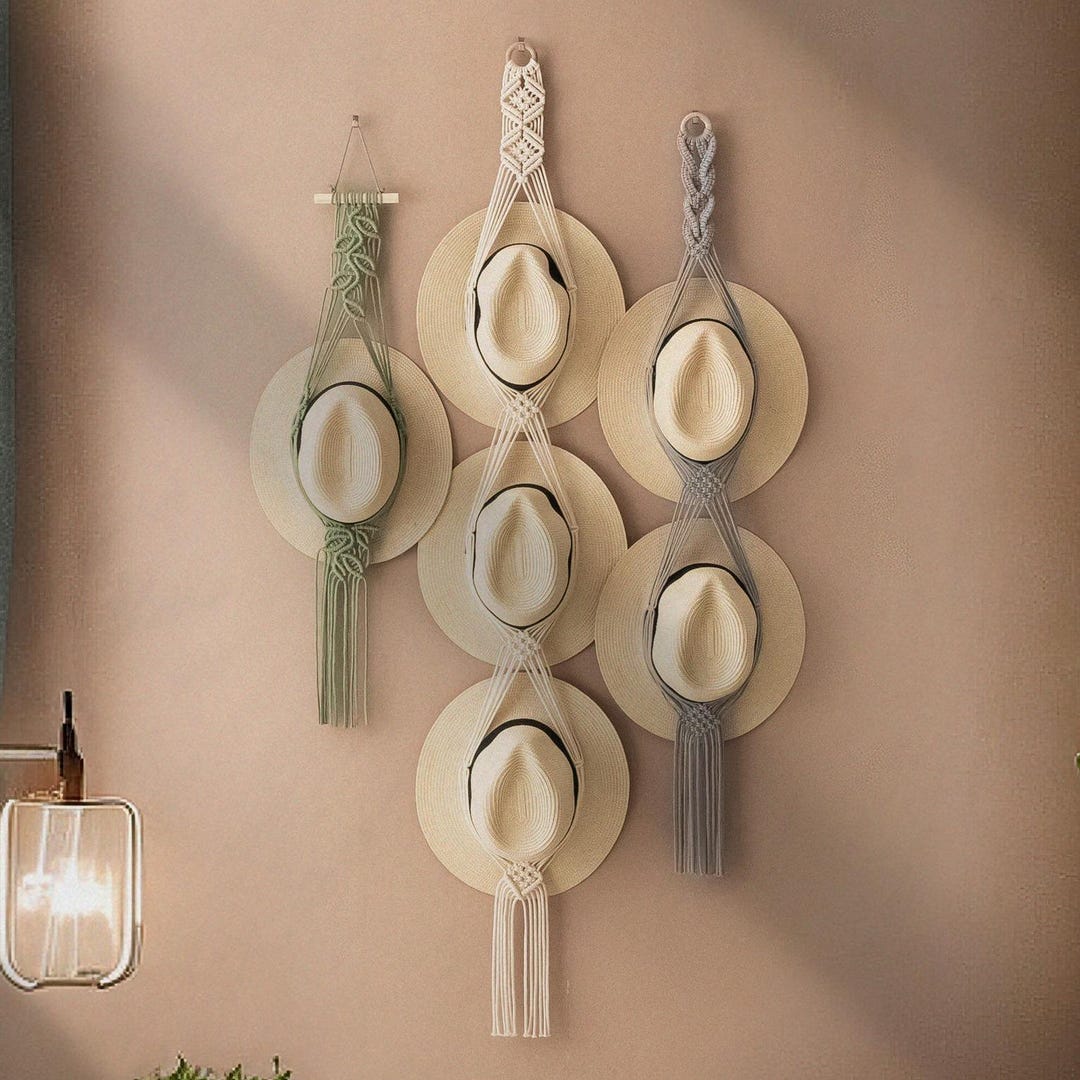 Macrame Hat Holder, Cap Storage, Macrame Cap Holder, Boho Hat Hanger ...