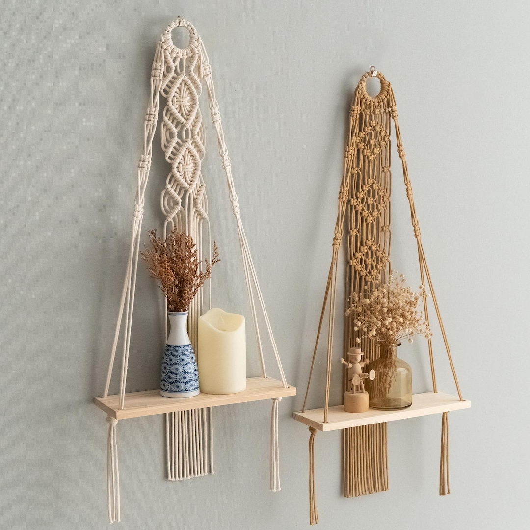 Boho Macrame Shelf, Farmhouse Shelves, Macrame Wall Decor, Wall Hanging ...