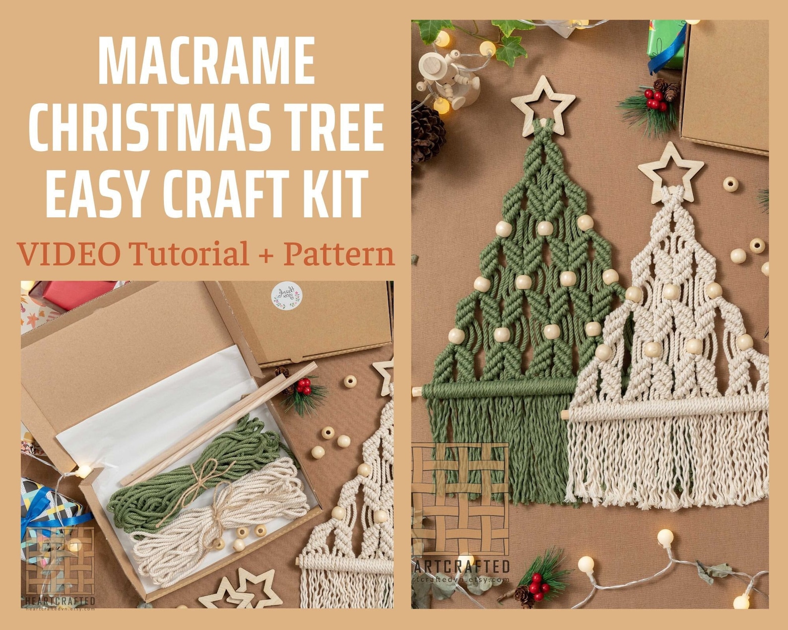 DIY KIT Macrame Christmas Tree Decoration, Beginner Craft KIT, Holiday ...